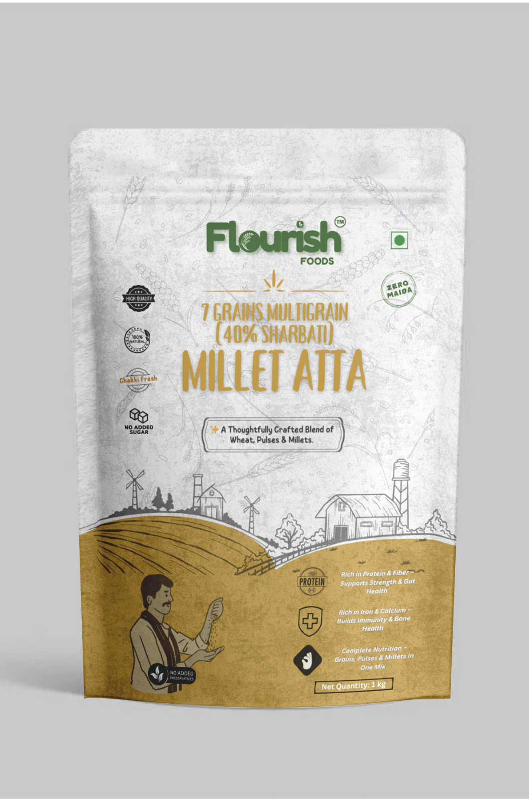 7-Grain Multigrain Millet Atta Only 40% Sharbati Wheat – Flourish Foods